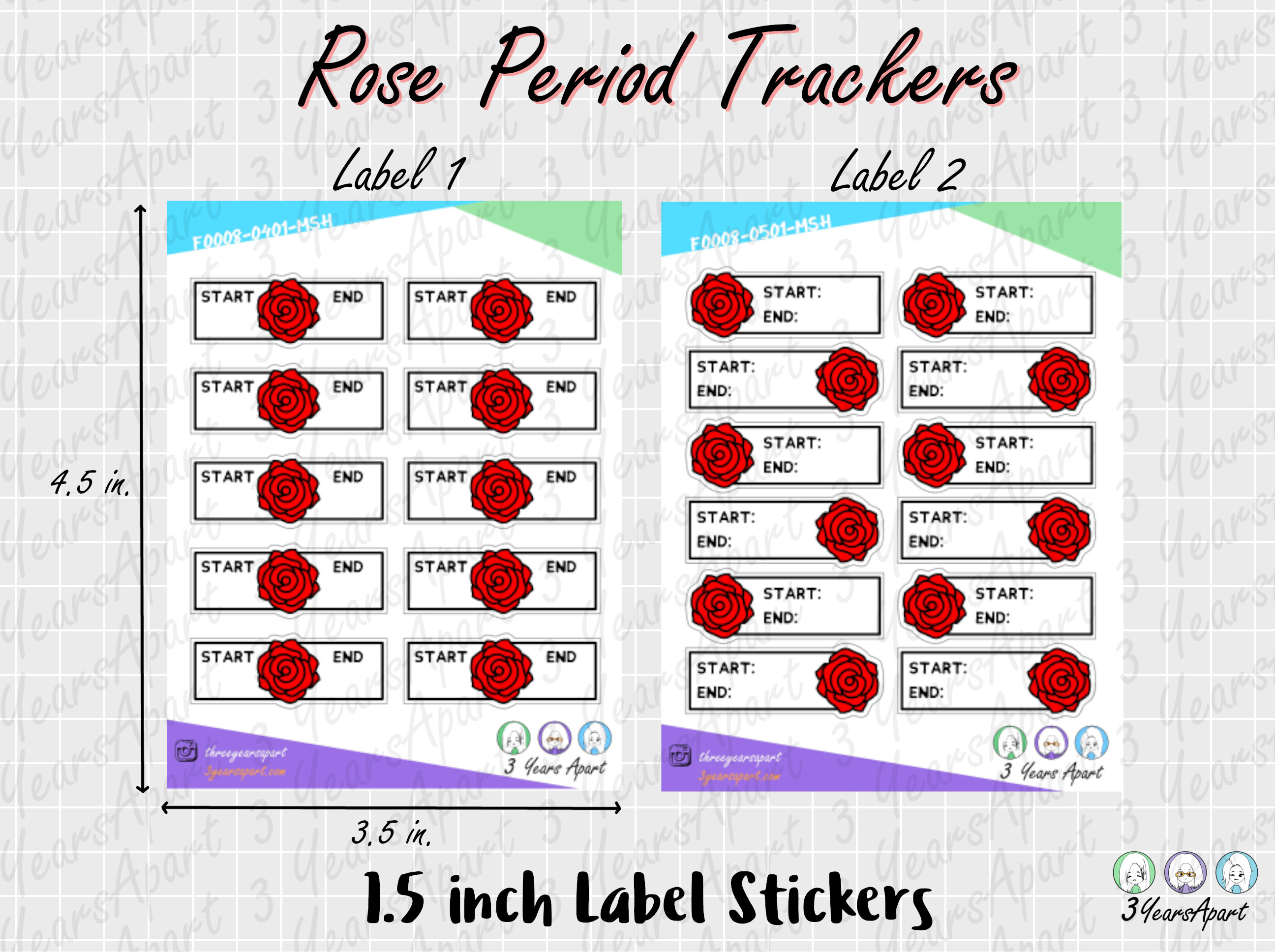 Rose Period Tracker Stickers Functional Menstrual Cycle Deco - Etsy
