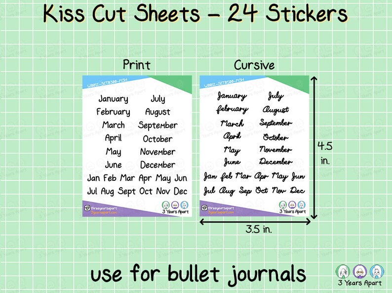 Month Script Stickers Label Handwriting Font Yearly - Etsy