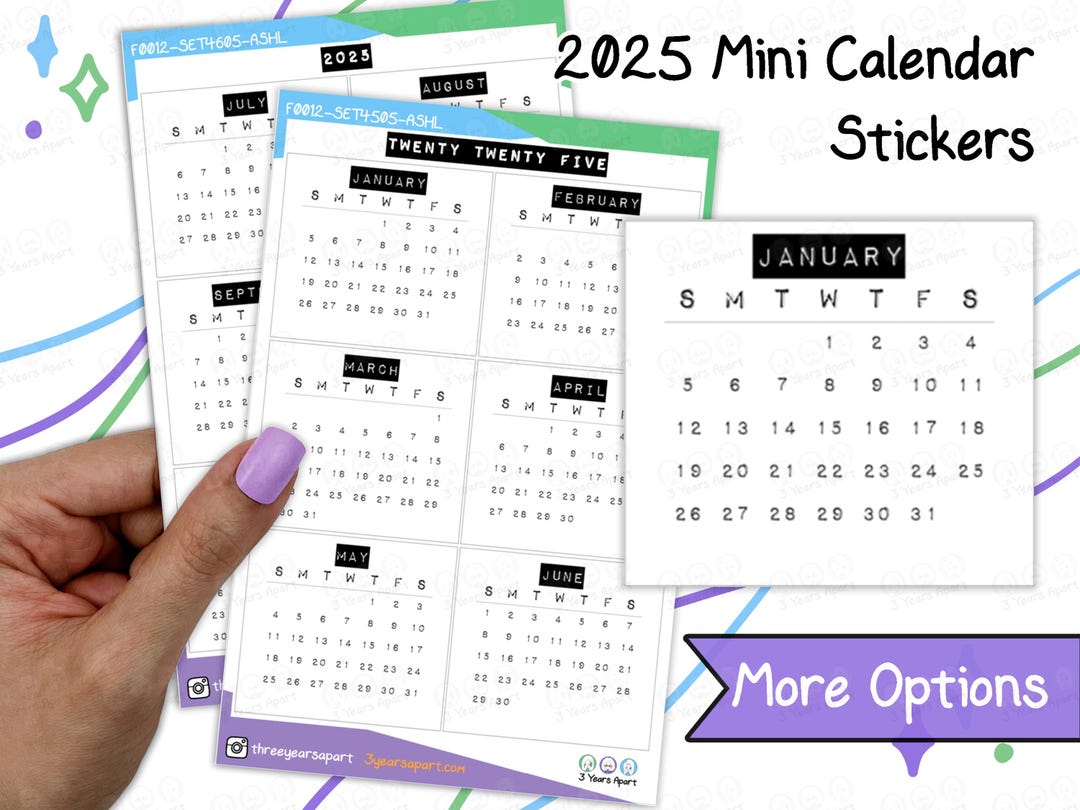 2025 Mini Calendar Monthly Stickers | Functional Deco Stickers for ...