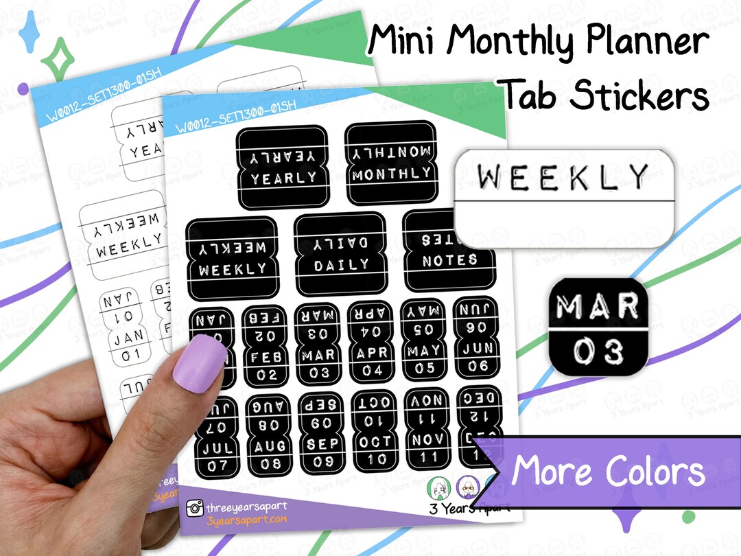 Mini Planner Tab Stickers | Monthly Titles Label Handwriting Font ...