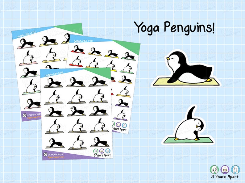 Yoga Penguin Deco Workout Poses Exercise Fitness Stickers - Etsy