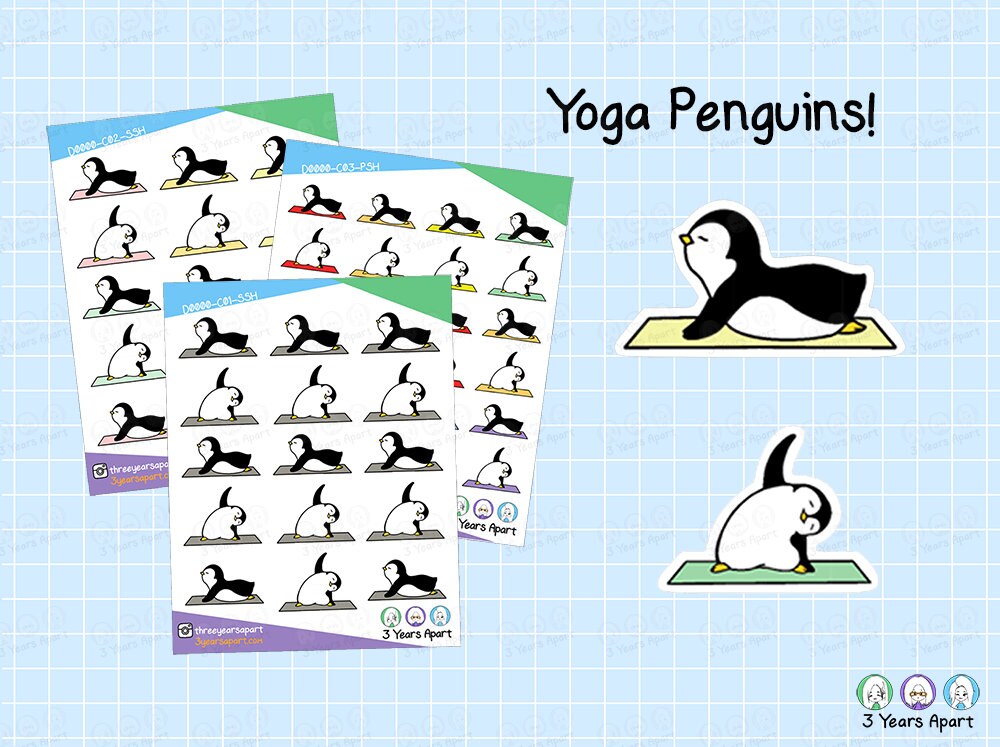Yoga Penguin Deco Workout Poses Exercise Fitness Stickers | Etsy