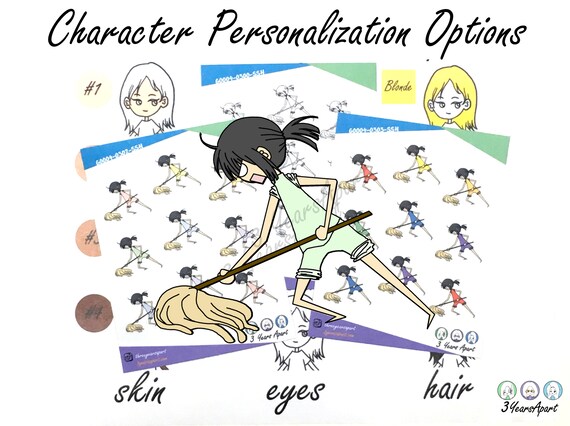 Mopping Cleaning Chore Stickers Custom Coloring Daily Deco - Etsy