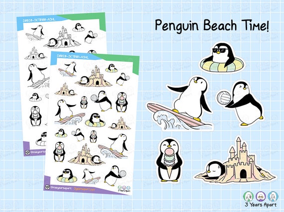 Penguin Beach Stickers Summer Swimming Outdoor Ice Cream | Etsy