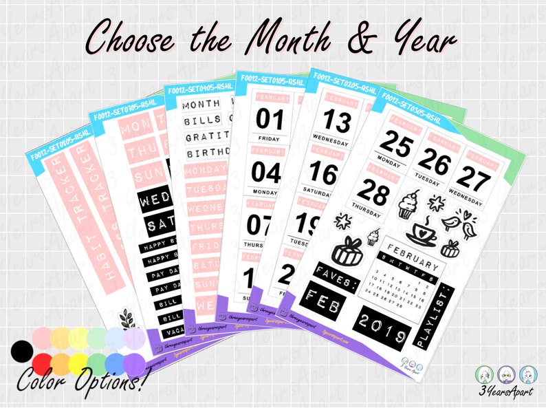 Bullet Journal Monthly Sticker Kit | Custom Color Functional & Deco ...