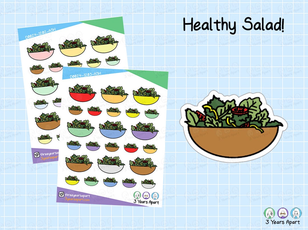 Salad Stickers | Vegetable Food Hand Drawn Doodle Stickers for Bullet ...