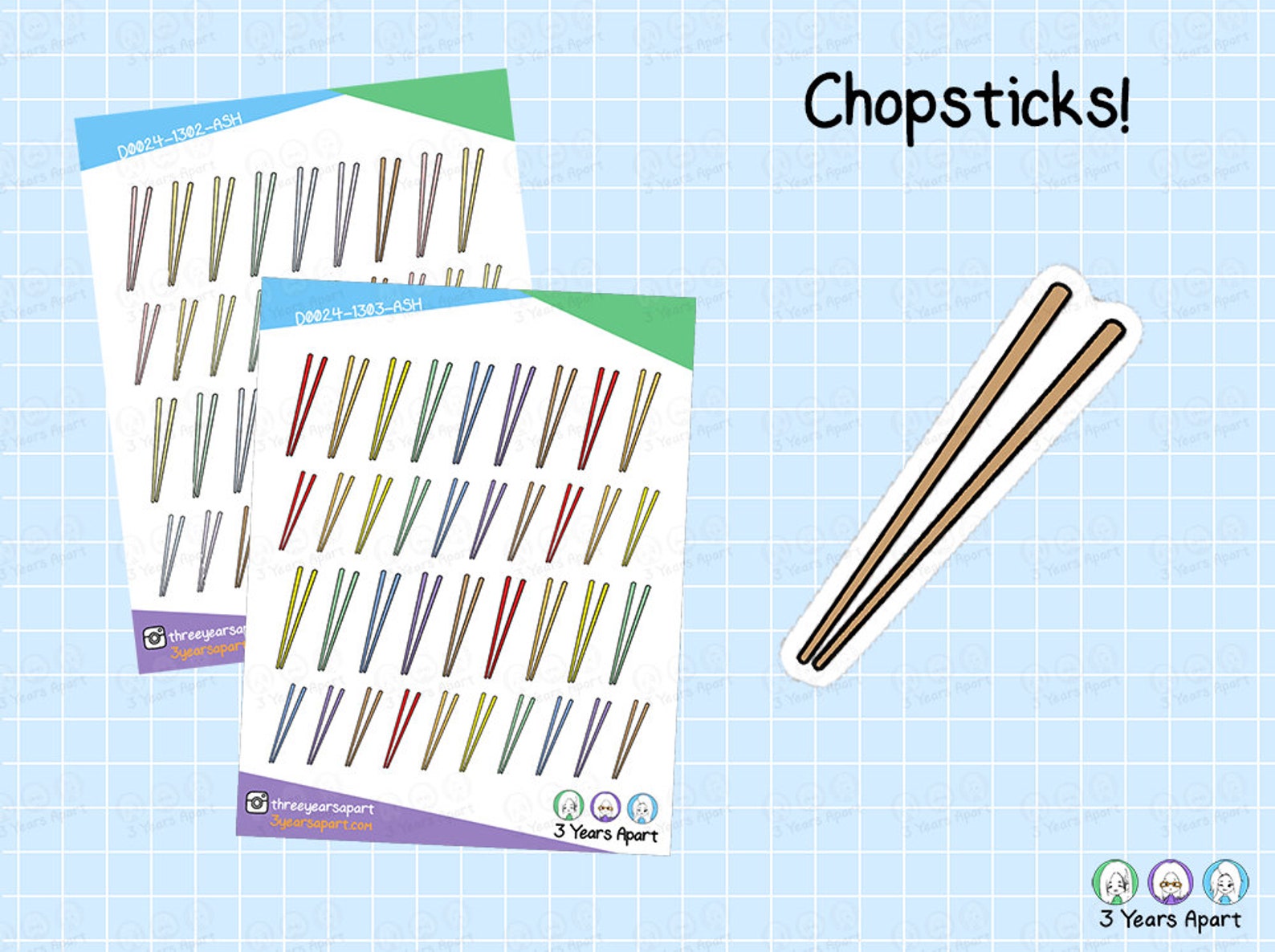 Chopstick Stickers Asian Food Hand Drawn Doodle Stickers for - Etsy