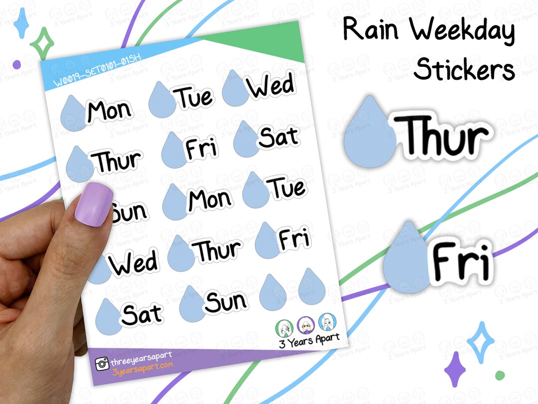 Rain Weekday Script Stickers Handwriting Font Weekly Functional Deco ...