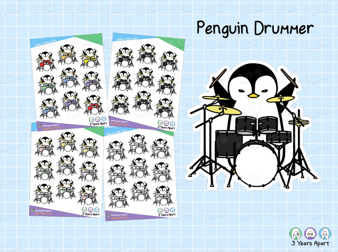 Drummer Penguin Stickers Music Drums Study Hobby Deco Stickers for ...