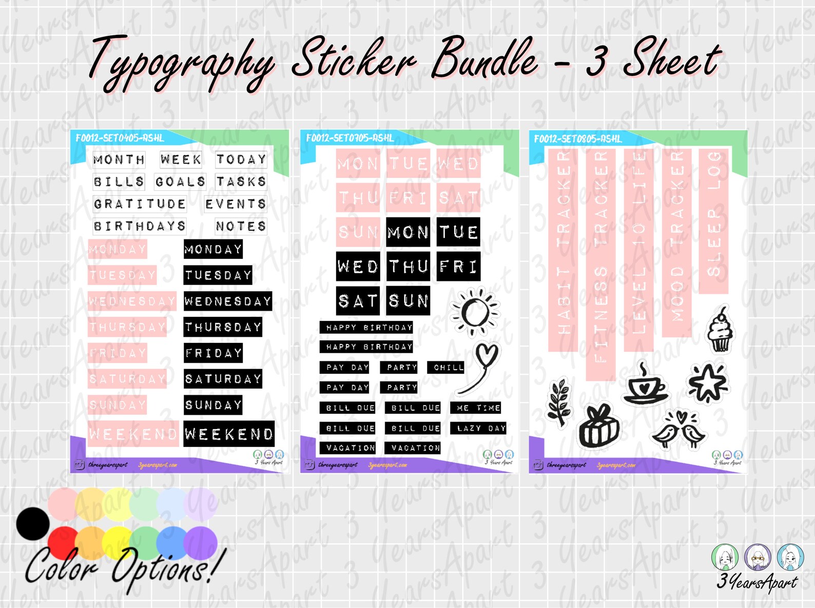 Bullet Journal Monthly Sticker Kit | Custom Color Functional & Deco ...