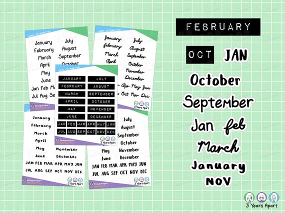 Month Script Stickers Label Handwriting Font Yearly - Etsy