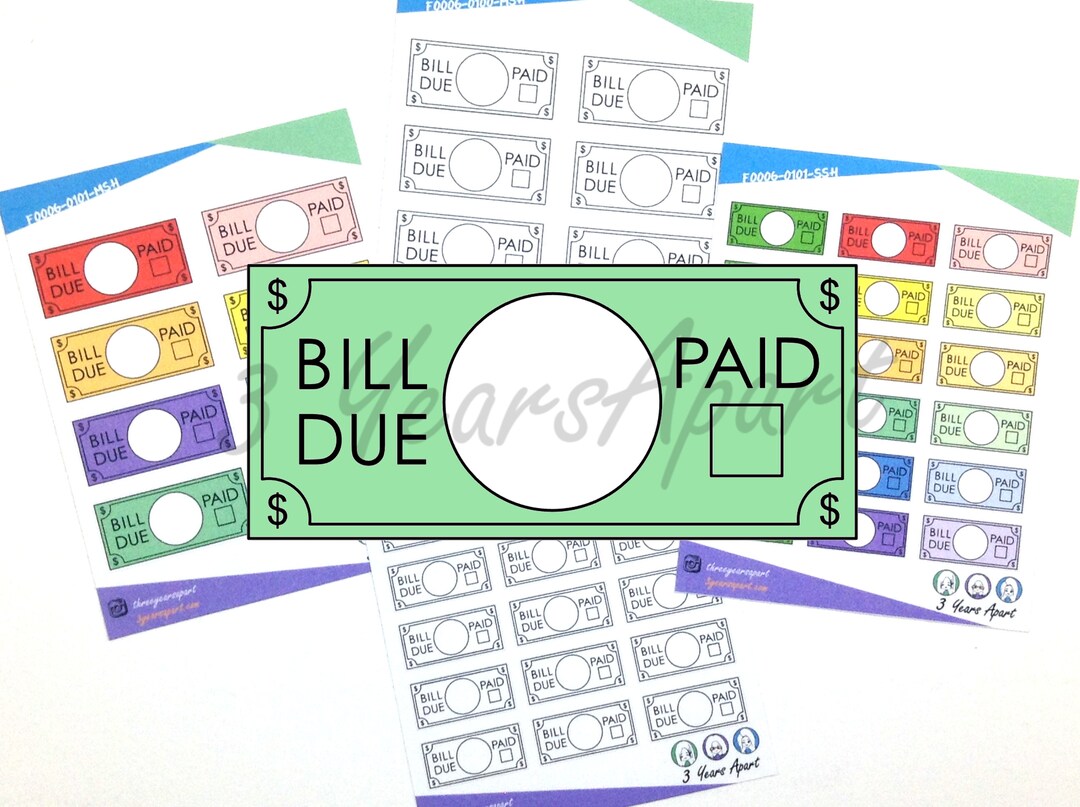 Dollar Bill Due Reminder Stickers | Functional Budget Money Deco ...