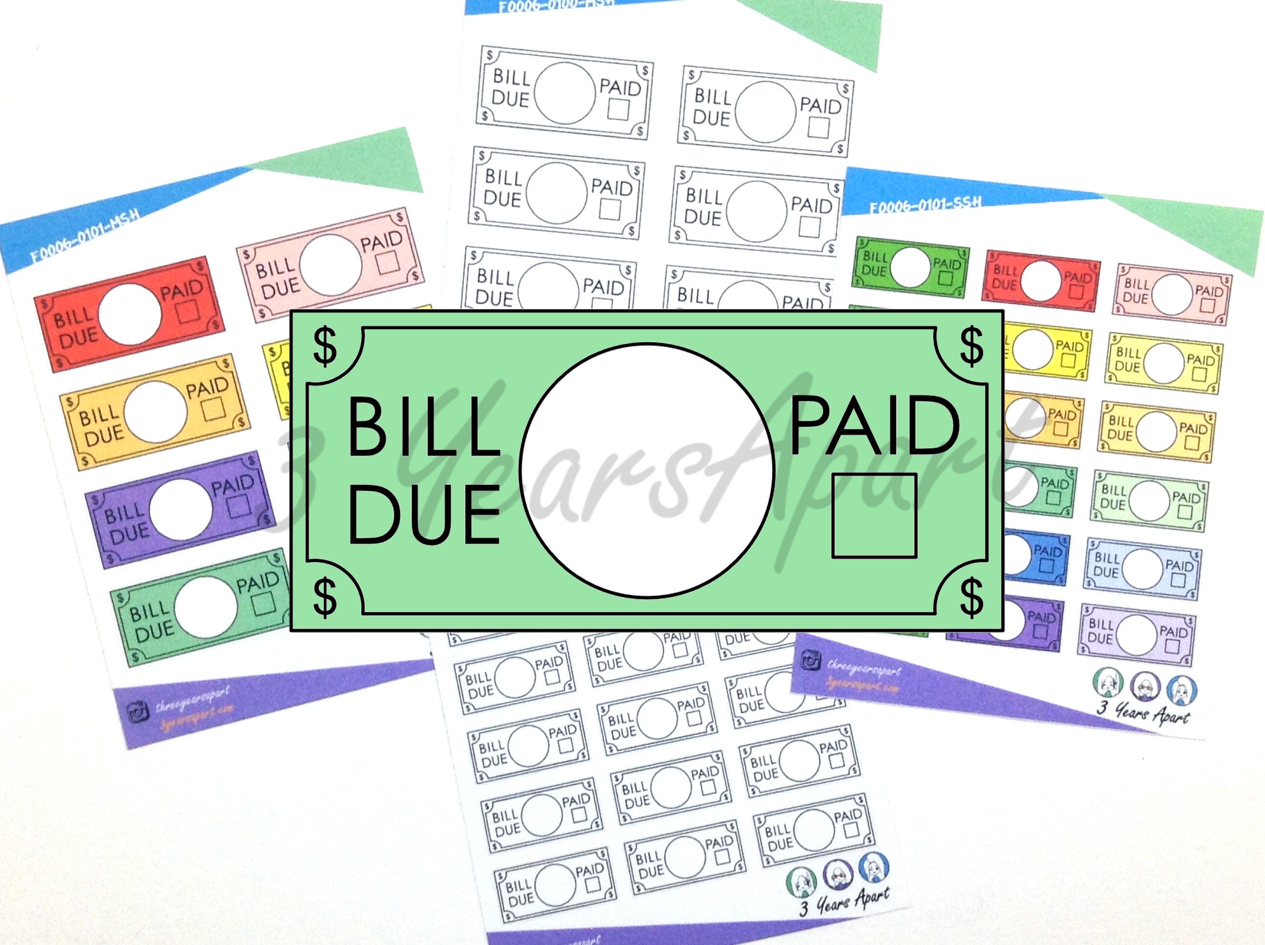 Dollar Bill Due Reminder Stickers | Functional Budget Money Deco ...