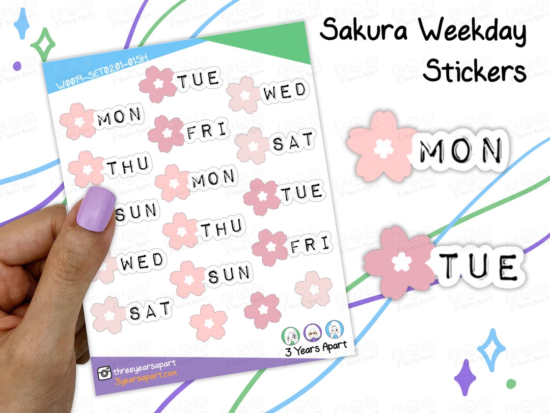 Sakura Weekday Script Stickers Handwriting Spring Weekly Functional ...