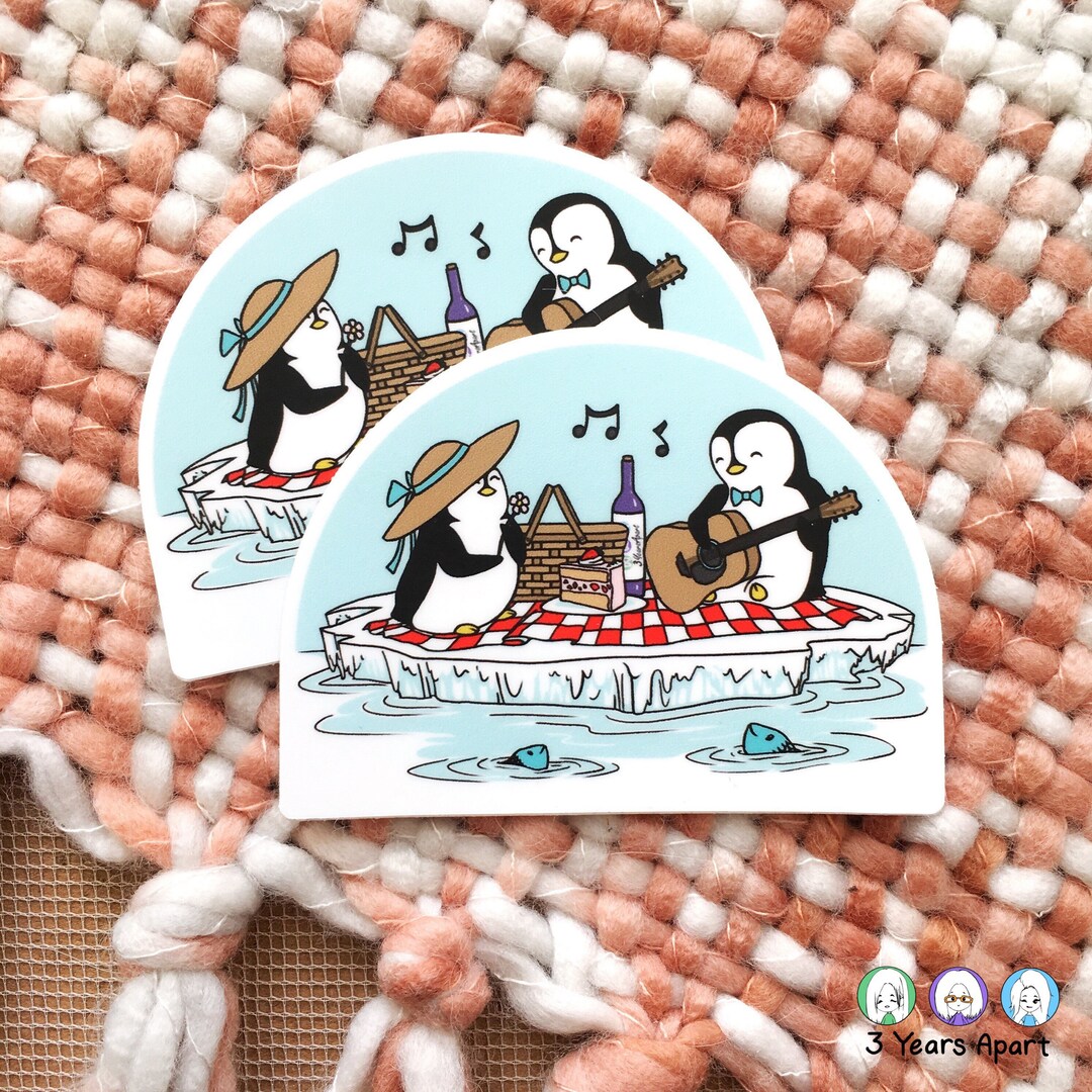 Penguin Picnic Vinyl Die Cut Sticker | Picnic Penguin Couple Deco ...