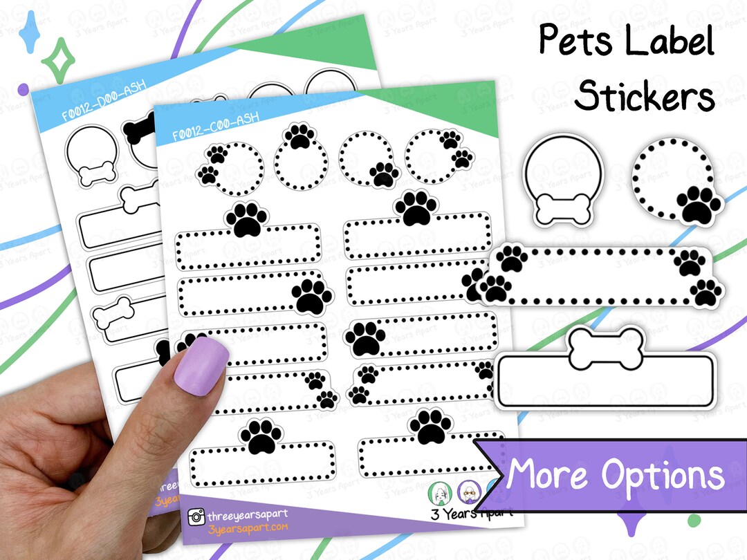 Paw Print and Bone Label Stickers | Daily Cute Functional Pets Animal ...