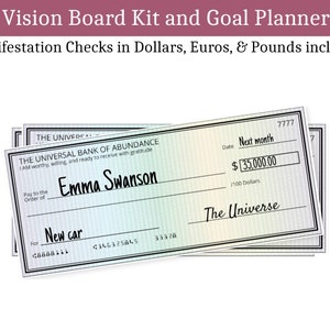 Printable Vision Board Kit, Manifestation Checks Included, Goal Planner ...