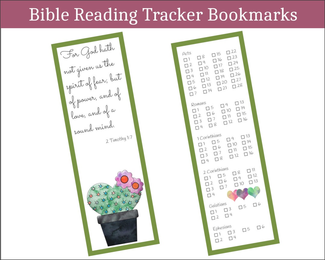 Printable Bible Verse Bookmark Bible Reading Tracker With Inspirational ...