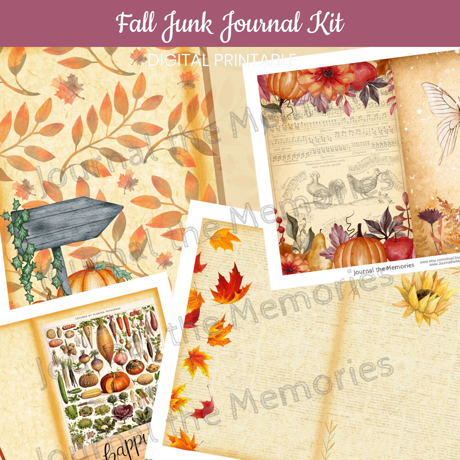 Fall Junk Journal Kit Printable Fall Ephemera Autumn Junk Journal ...