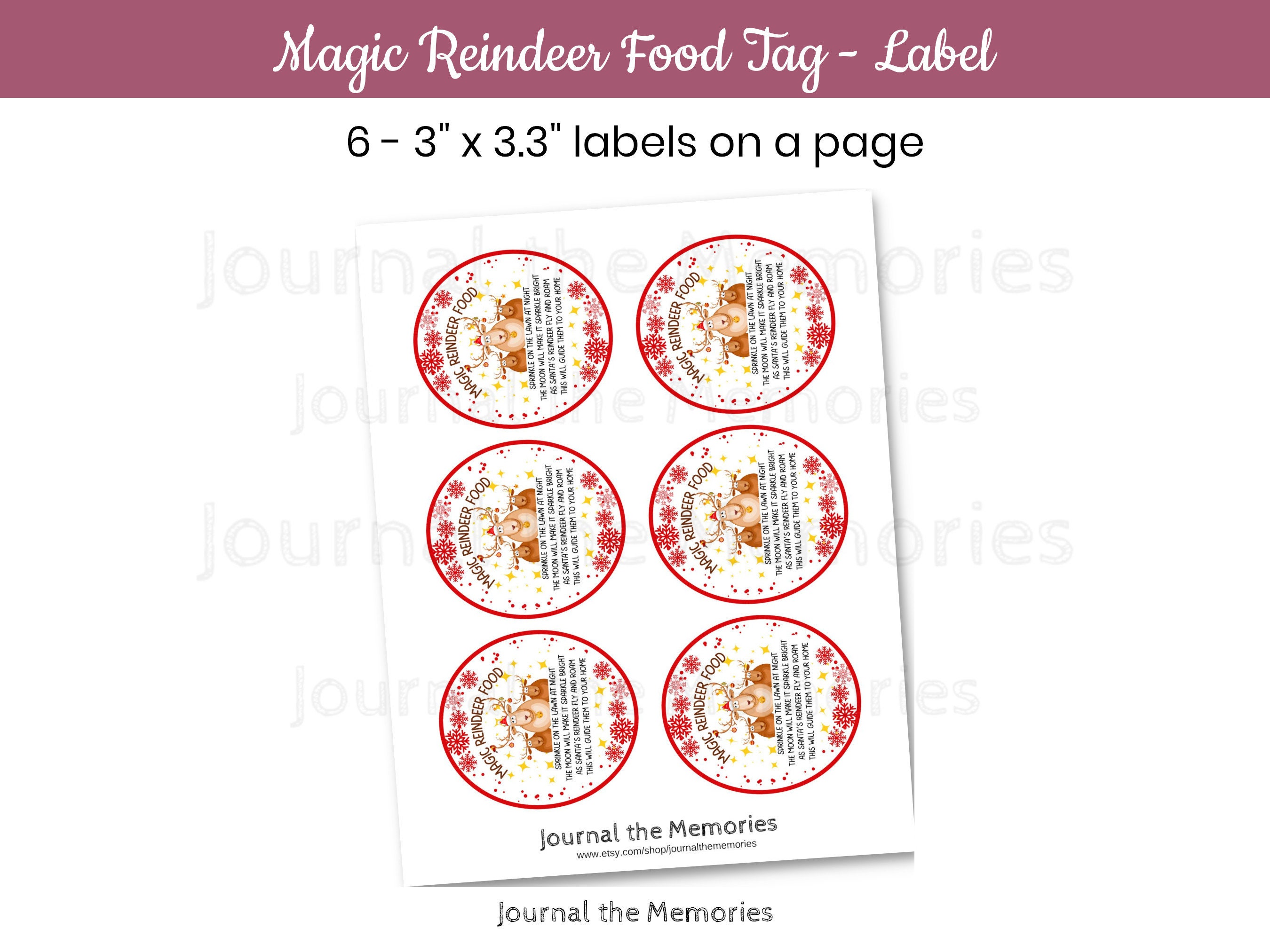 Magic Reindeer Food Tag Printable, Magic Reindeer Food Label, Reindeer ...