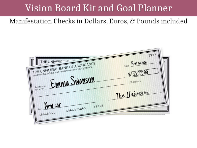 Printable Vision Board Kit Manifestation Checks Included - Etsy