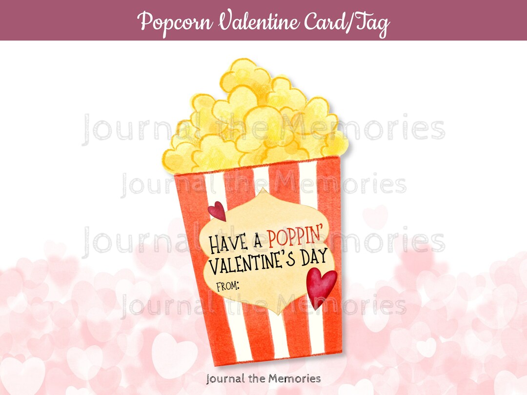 Popcorn Valentine Printable Card for Kids Valentine Exchange, Class ...