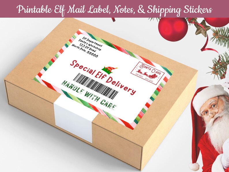Printable Elf Mail Label, Elf Shipping Label Printable, Elf Props, Elf ...