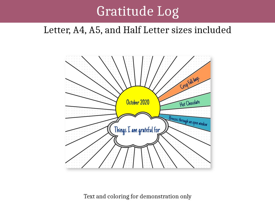 Daily Gratitude Journal Printable - Sunburst - Gratitude Log, Bullet ...