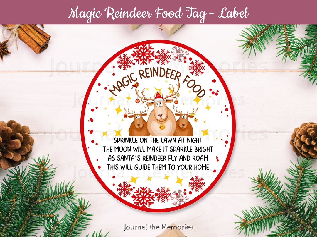 Magic Reindeer Food Tag Printable, Magic Reindeer Food Label, Reindeer ...