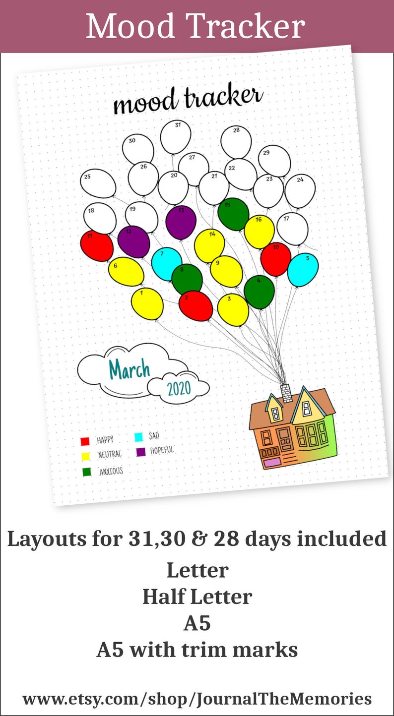 Monthly Mood Tracker Printable Mood Tracker Journal Mood - Etsy