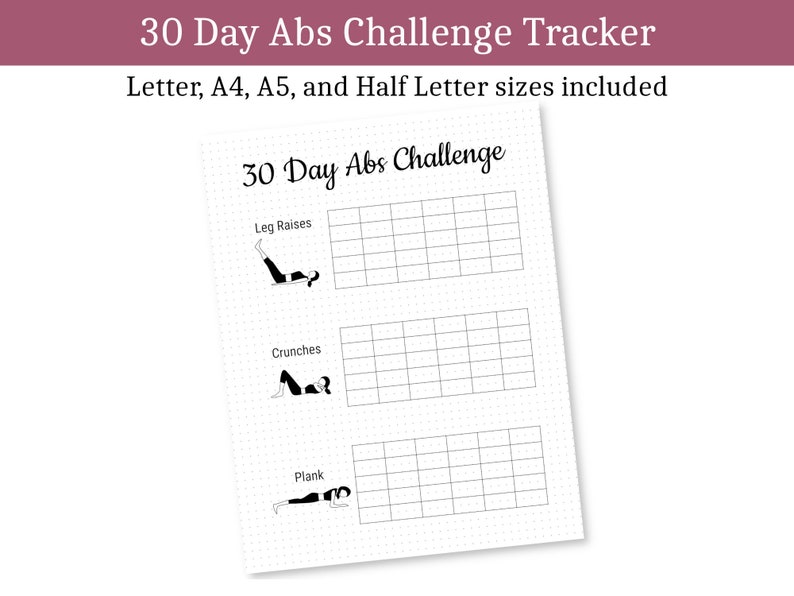30 Day Abs Challenge Fitness Journal Printable, 30 Day Fitness ...