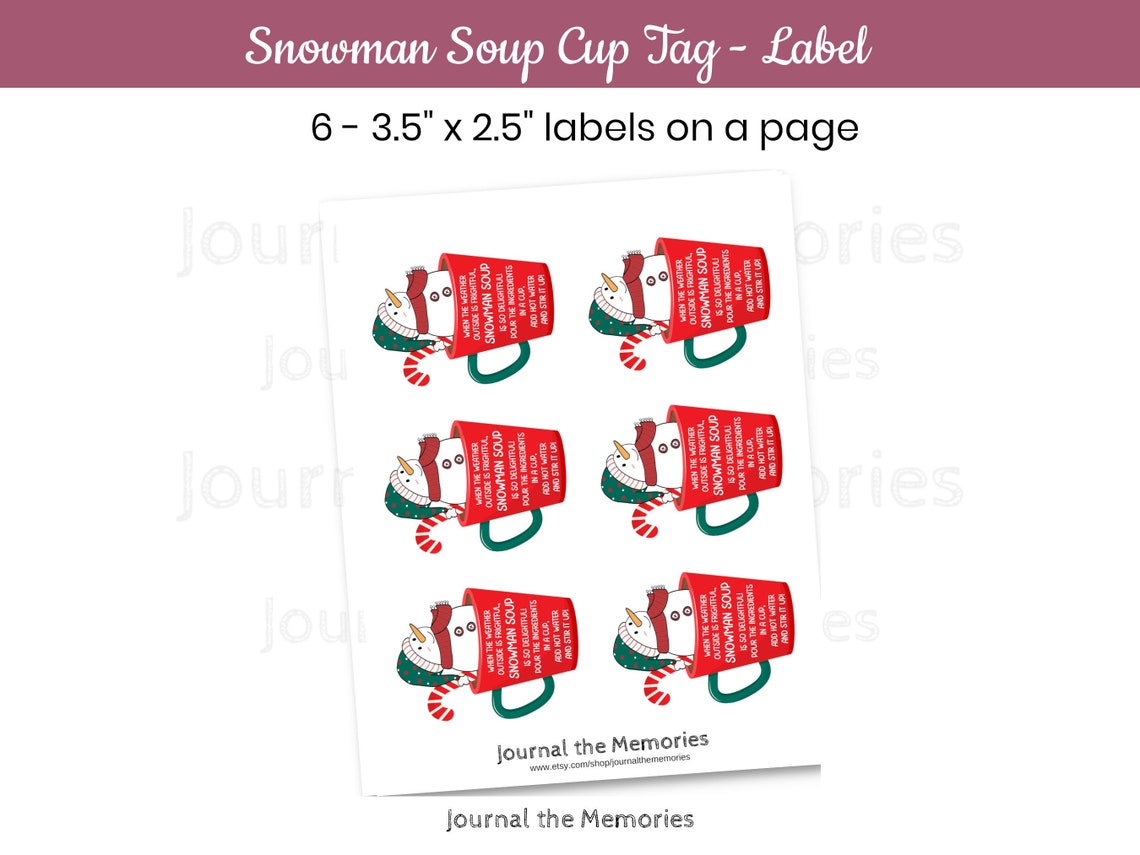 Snowman Soup Labels, Snowman Soup Tag, Christmas Treat Bag Topper ...