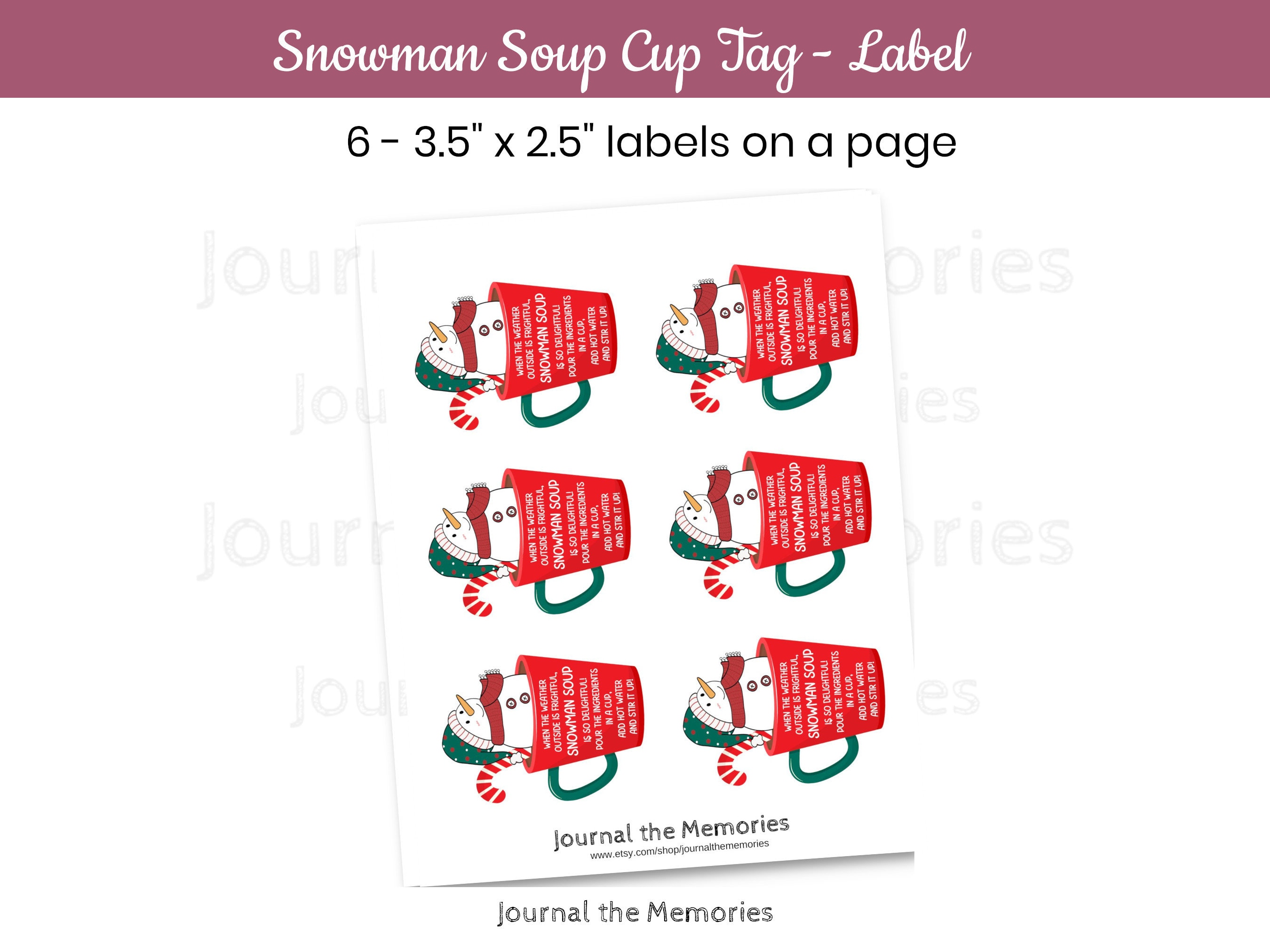 Snowman Soup Labels, Snowman Soup Tag, Christmas Treat Bag Topper ...