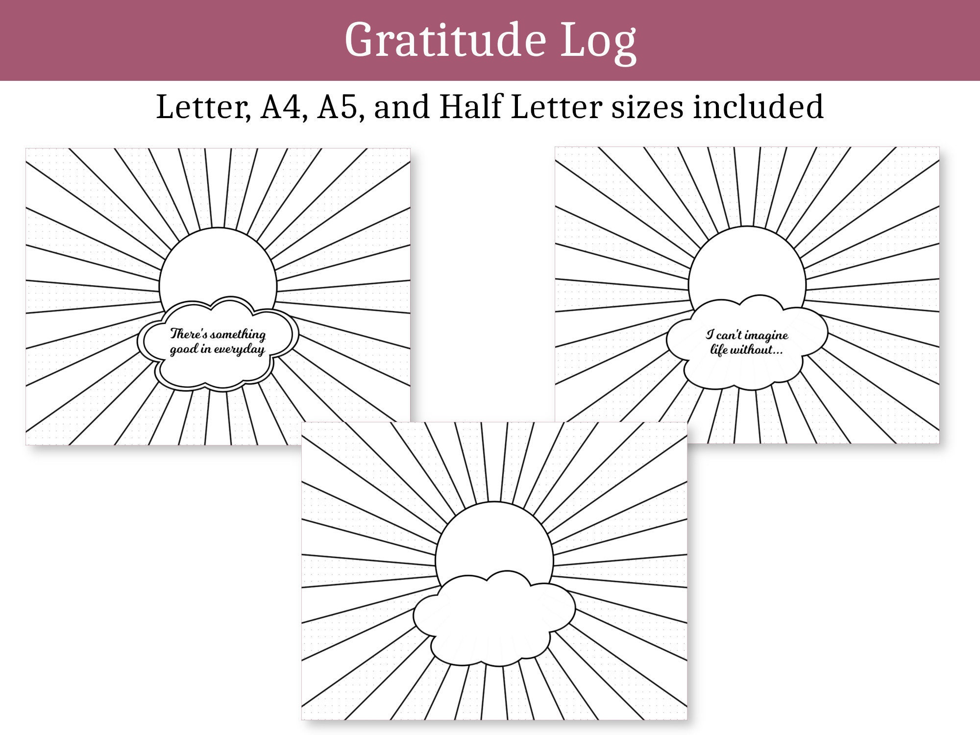 Daily Gratitude Journal Printable - Sunburst - Gratitude Log, Bullet ...