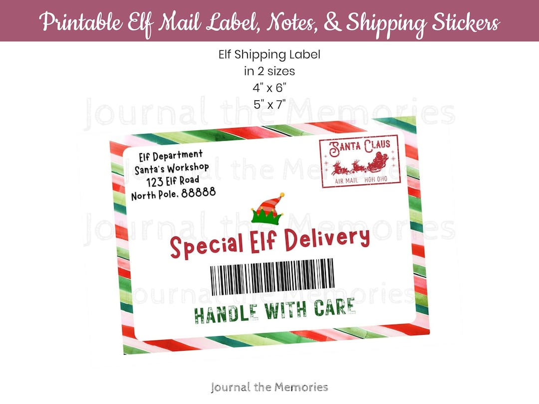 Printable Elf Mail Label, Elf Shipping Label Printable, Elf Props, Elf ...