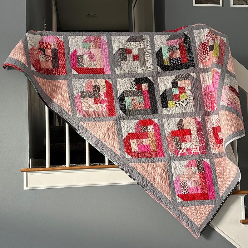 A Scrappy Log Cabin Heart Block Pattern PDF - Etsy