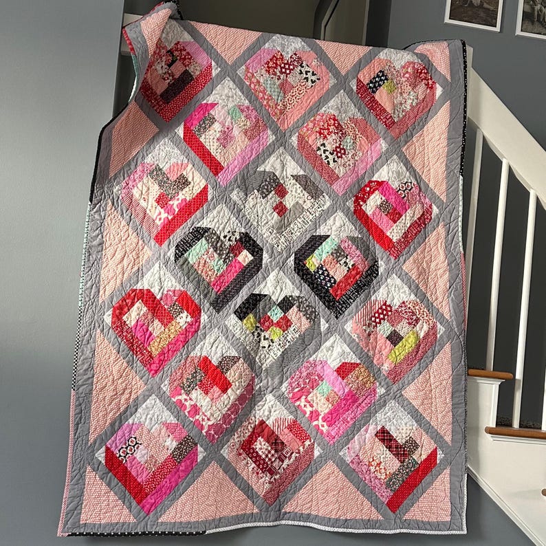 A Scrappy Log Cabin Heart Block Pattern PDF - Etsy