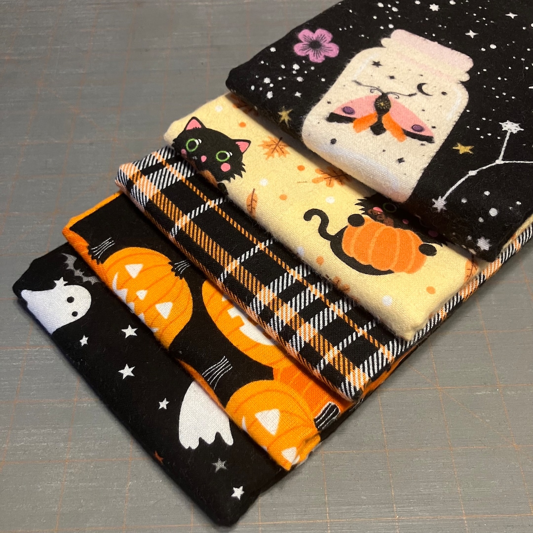 Halloween Flannel Fat Quarter Bundle, Pink Flannel Fabric, Peach Orange ...