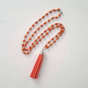 Orange Wood Beaded Tassel Necklace Layering Necklaces for - Etsy