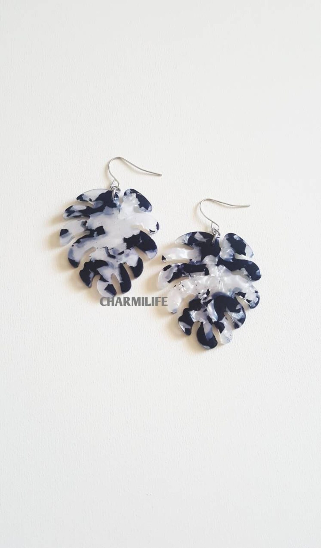 Black Monstera Leaf Earrings, Statement Earrings, Tortoise Shell ...