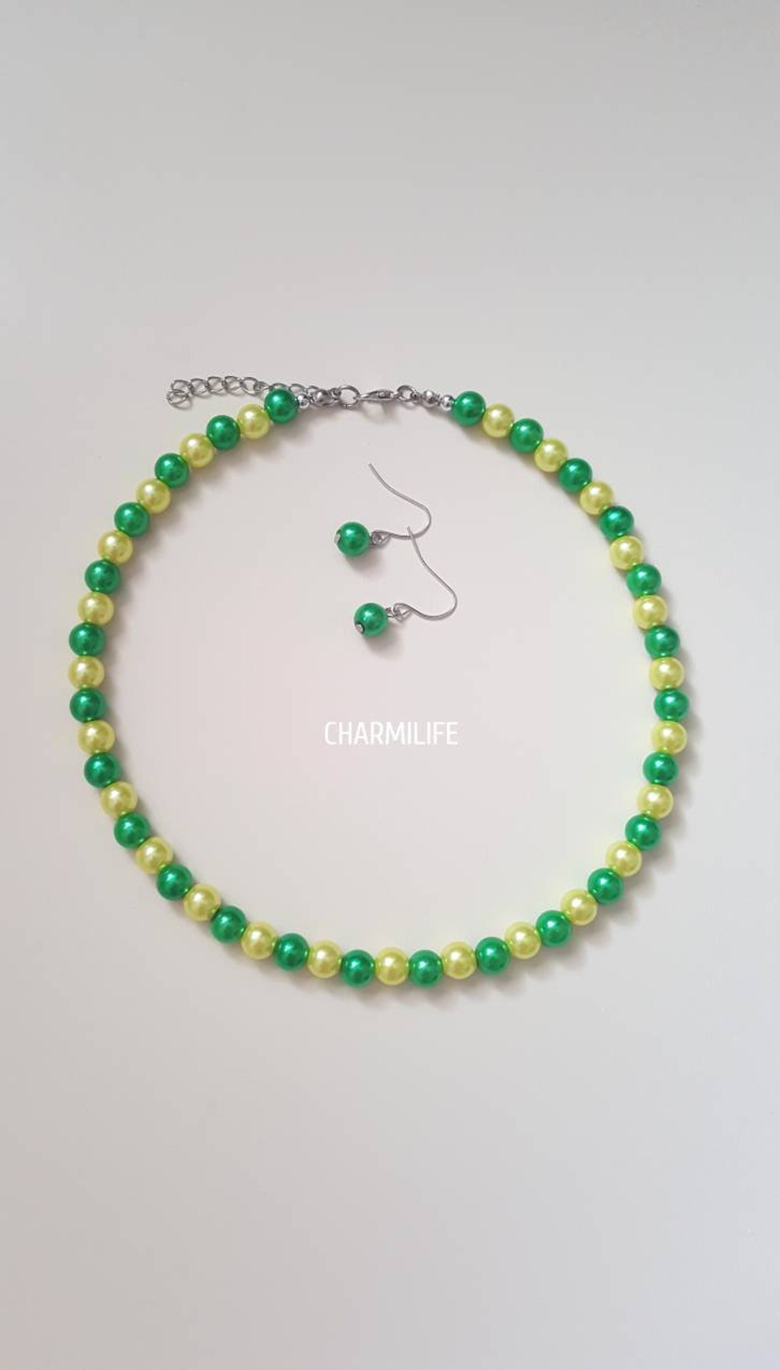 Yellow and Green Pearl Choker Necklace Colorblock Beaded - Etsy