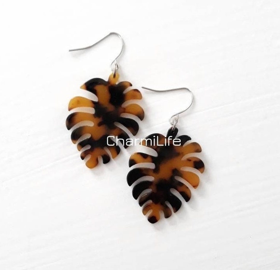 Monstera Leaf Earrings Tortoise Shell Earrings Statement Earrings ...