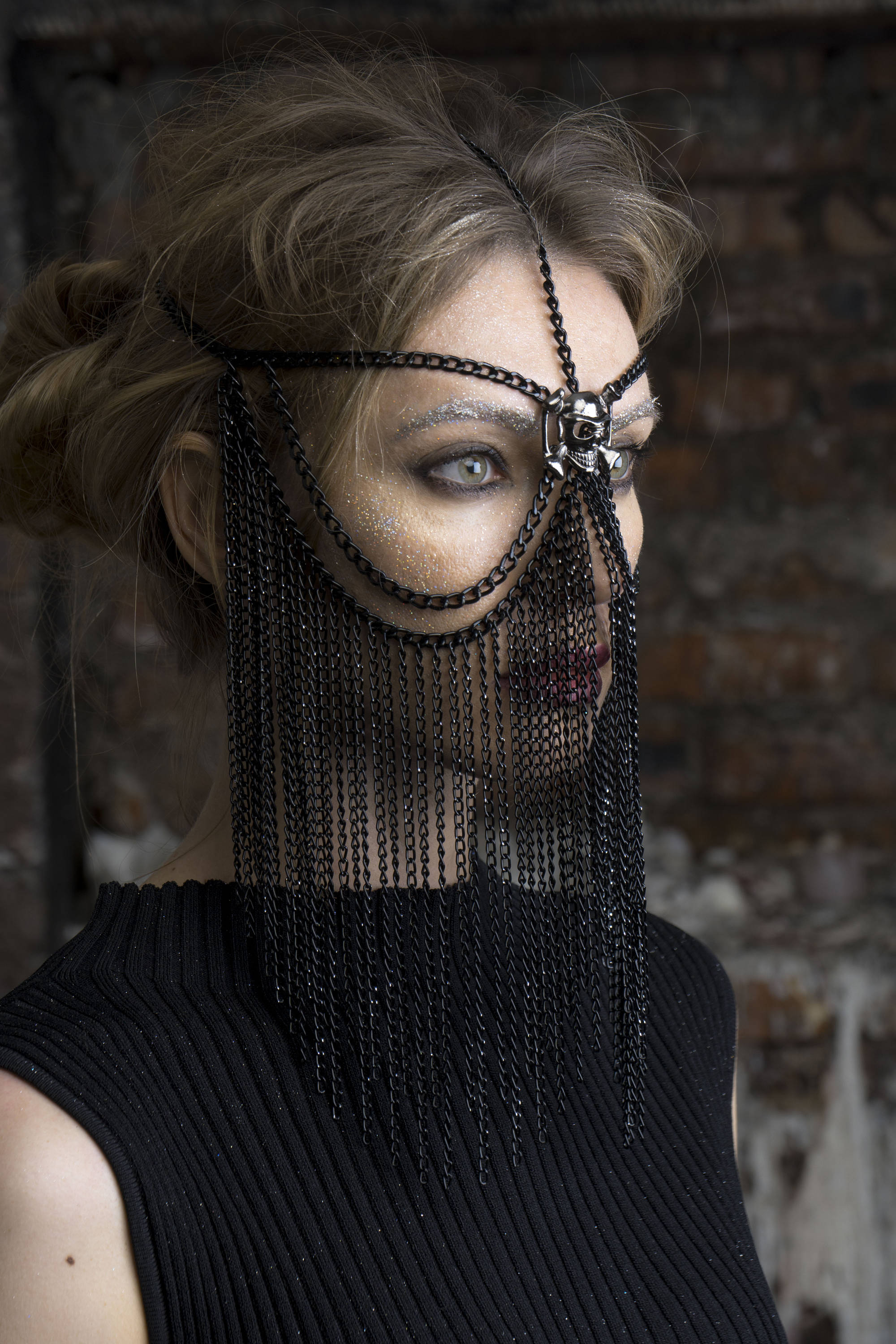 FACE CHAIN MASK Black Head chain Burning man mask Face veil | Etsy