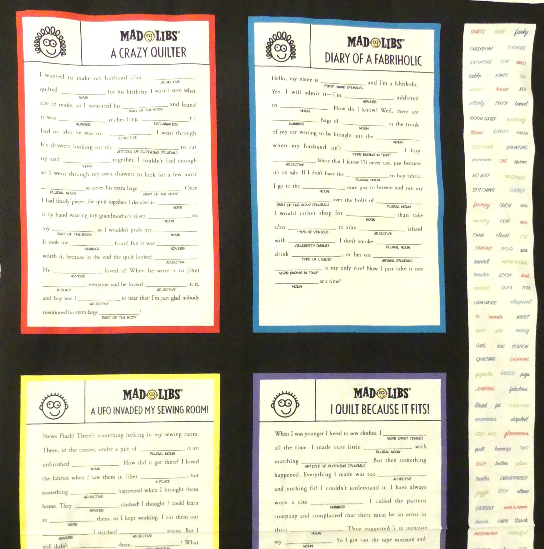 Fabric, Mad Libs by Timeless Treasures, 6 Different Frames per Panel ...
