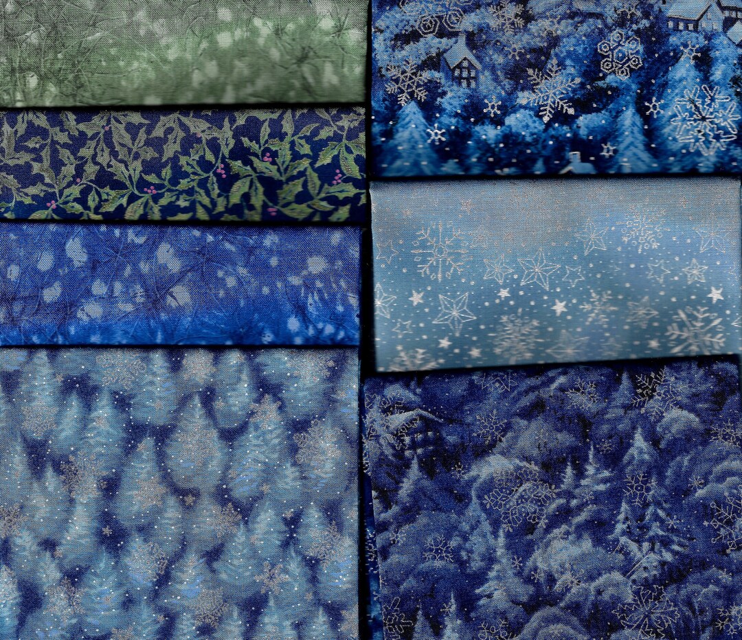 Fabric, winter Weather Fat Quarter Pack of 7, Hoffman, Trees, Houses ...