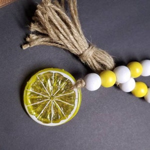 Lemon Wood Bead Garland, Lemon Decor, Wood Bead Garland, Yellow and ...