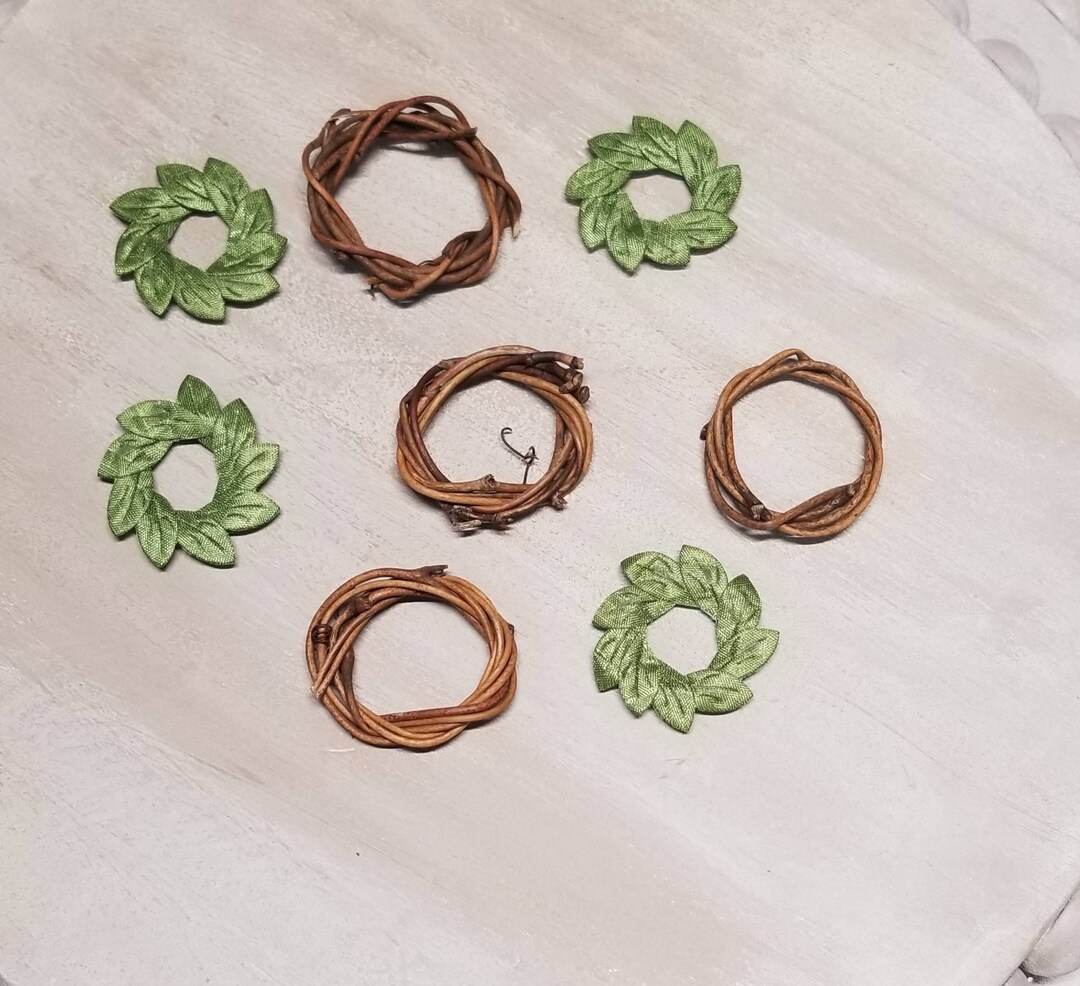 Miniature Wreaths, Green Leaf and Grapevine, DIY Embellishments (10 Pc ...