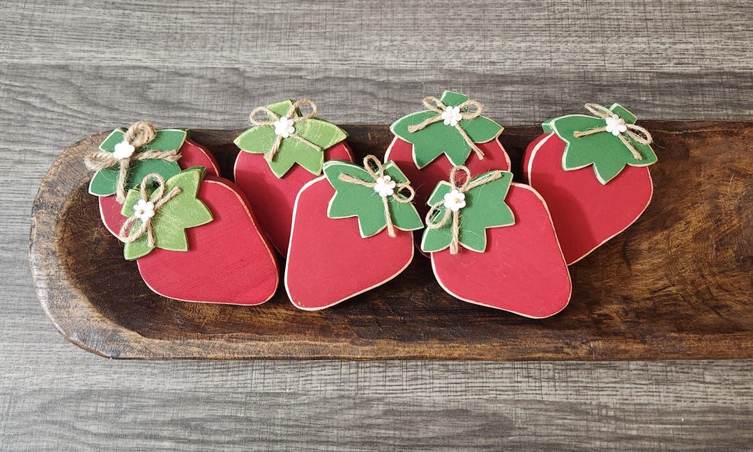 Strawberry Decor. Wooden Strawberry Decor for Tier Tray. Handmade Decor ...