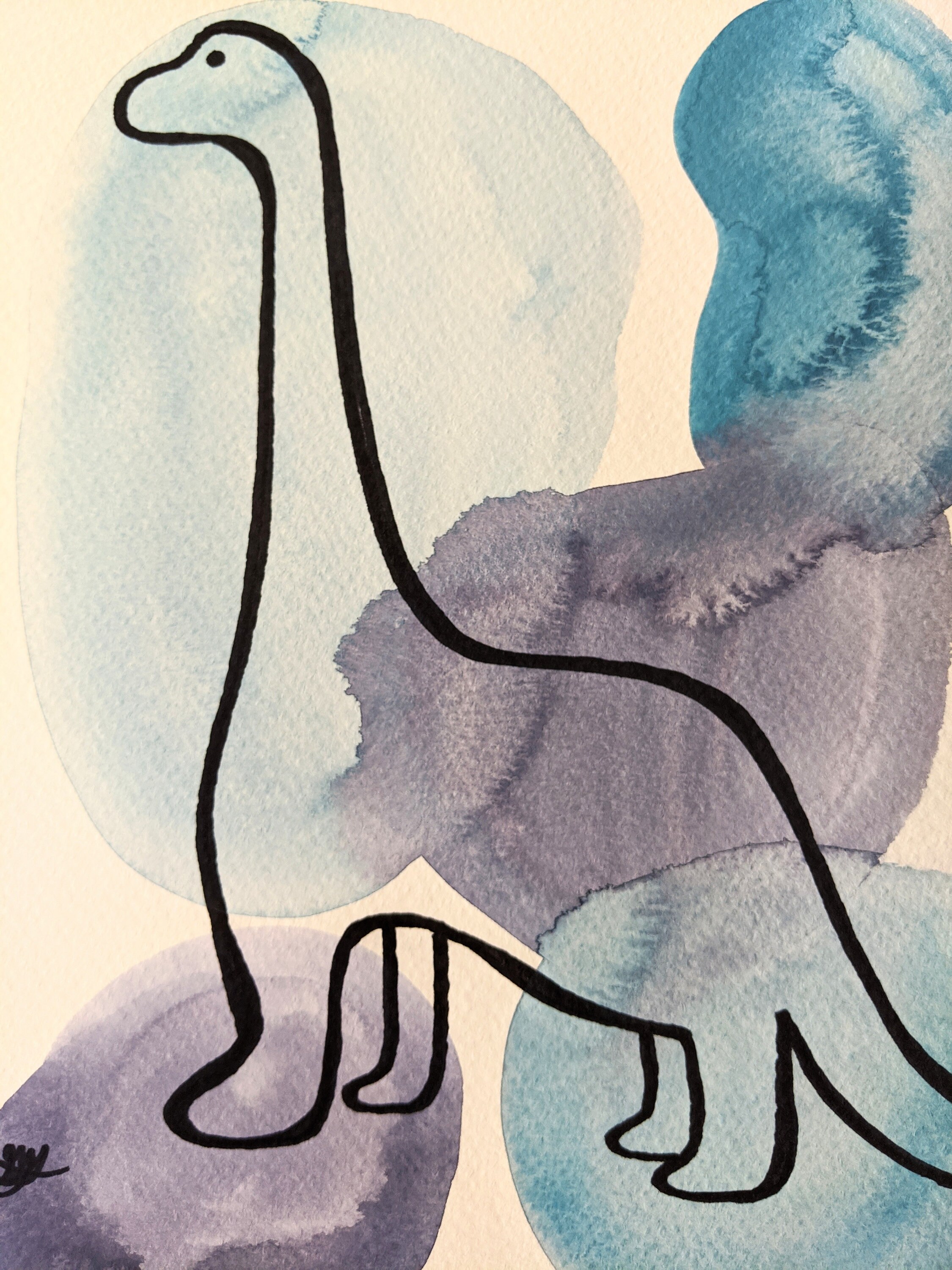 Dinosaur Brontosaurus Drawing Black Marker Watercolor Painting - Etsy