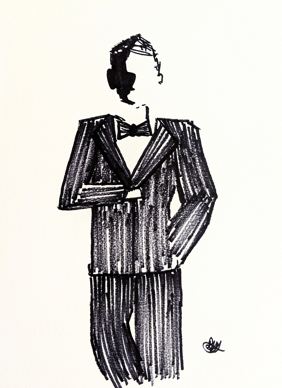 Black Marker Drawing of Shadow Men in Suit Black Frame | Etsy